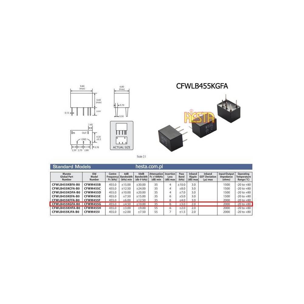 Ceramic filter 455G muRata 455kHz, type: CFWLB455KGFA - P.U.H. HESTA