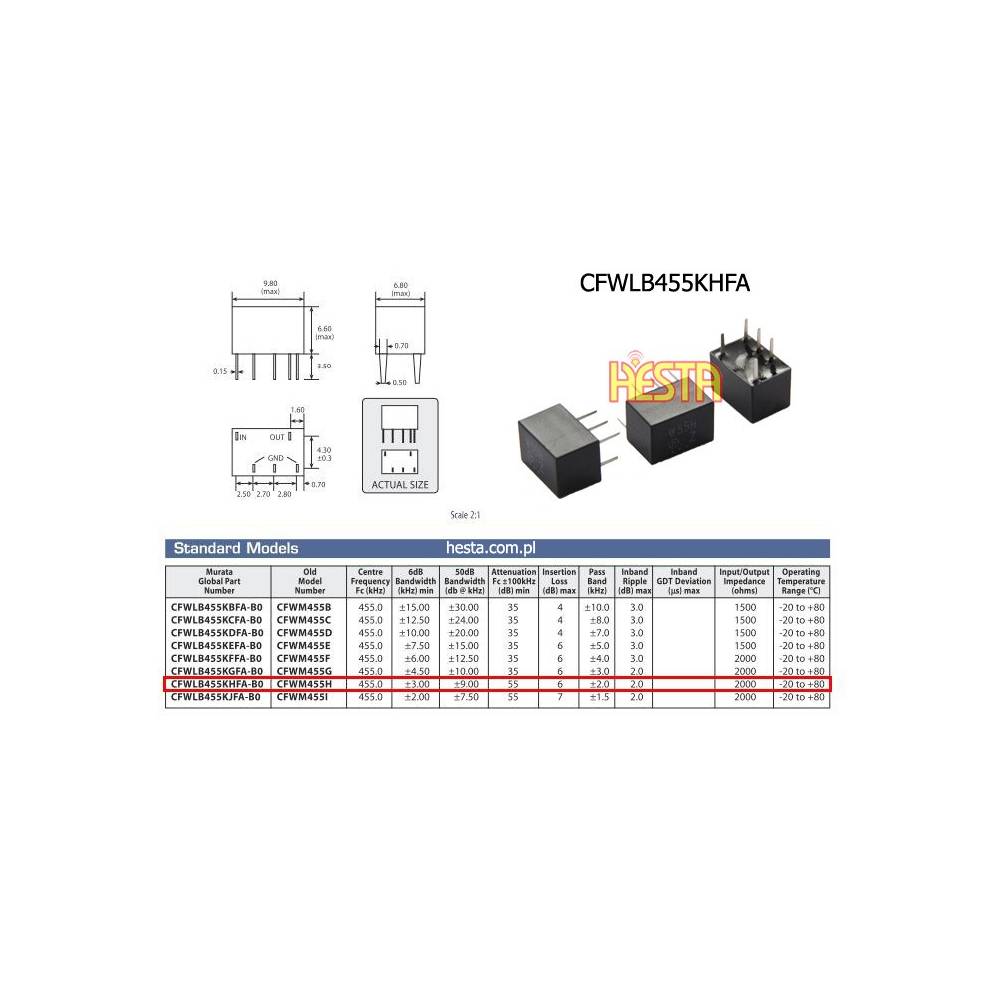 Ceramic filter 455HT muRata 455kHz, type: CFWLB455KHFA - P.U.H. HESTA