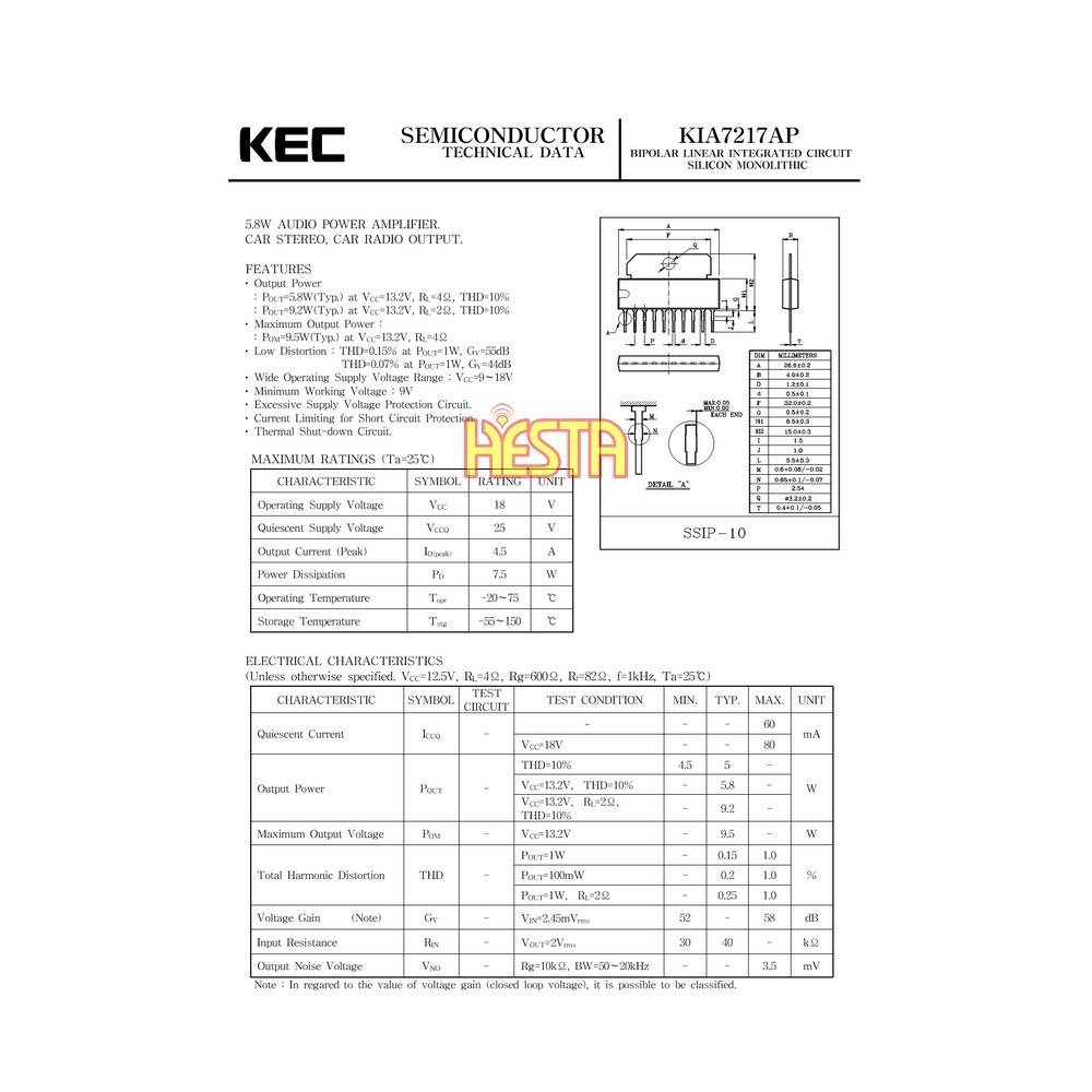 Integrierte Schaltung Original KIA7217AP KEC Audio Endverstärker - P.U ...