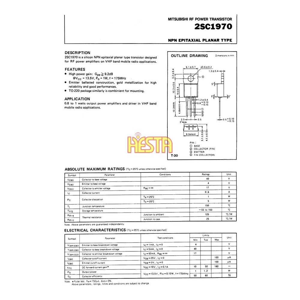 2SC1970 Transistor - RF Power - P.U.H. HESTA